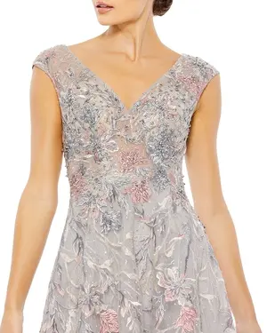 Mac Duggal Embroidered Illusion Cap-sleeve A-line Gown - Multi