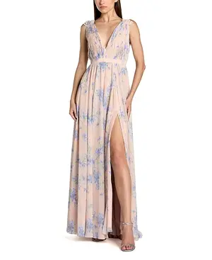 Mac Duggal Chiffon Plunge Neck Gown - Violet Multi