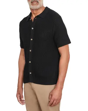 Vince Crochet Button Front Short Sleeve Shirt - Black