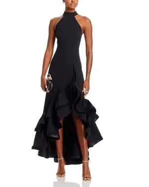 Aqua Racerback Ruffle Hem Gown - Black