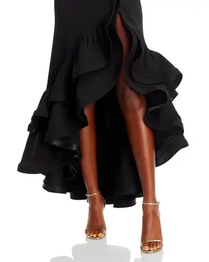 Aqua Racerback Ruffle Hem Gown - Black