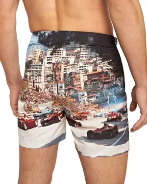 Orlebar Brown Bulldog Photo Print Quick Dry Tailored Fit Swim Trunks - Start Your Engine