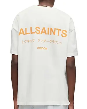 ALLSAINTS Underground Organic Cotton Logo Graphic Tee Ashen White/ Orange