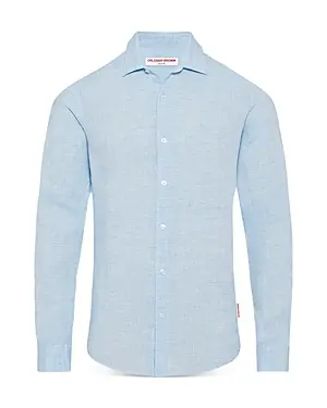 Orlebar Brown Giles Linen Textured Tailored Fit Button Down Shirt Pale Blue