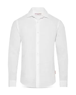 Orlebar Brown Giles Linen Textured Tailored Fit Button Down Shirt - White