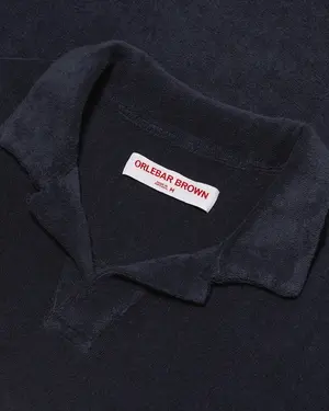 Orlebar Brown Cotton Terry Solid Tailored Fit Polo Shirt - Navy