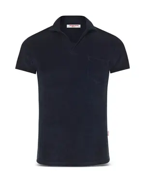 Orlebar Brown Cotton Terry Solid Tailored Fit Polo Shirt - Navy