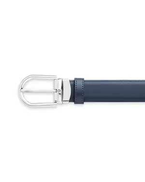 Montblanc Horseshoe Palladium Reversible Leather Belt - Black/blue