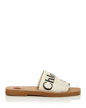 Chloé Woody Logo Slide Sandals - White
