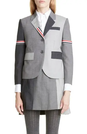 Thom Browne Colorblock Wool Sport Coat With Armband - Dark Grey