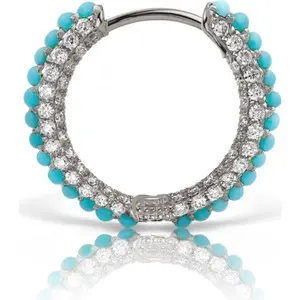 MARIA TASH Single Huggie Hoop Earring With Turquoise And Diamond - White Gold