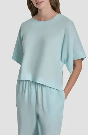 Dkny Drop Shoulder Boxy Linen Top - Aqua