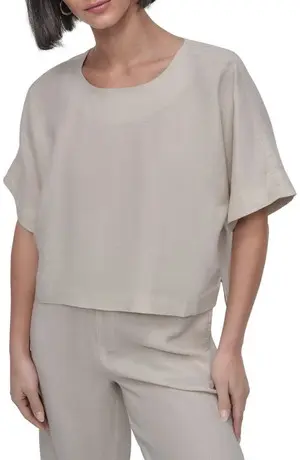 Dkny Drop Shoulder Boxy Linen Top - Natural