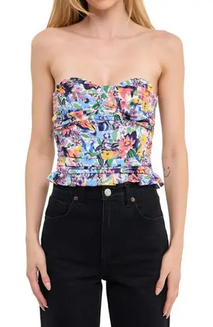 Endless Rose Floral Ruched Strapless Top
