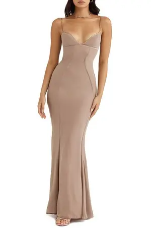 House Of Cb Loren Corset Maxi Gown - Latte
