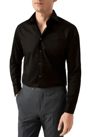 Eton Slim Fit Cotton Twill Dress Shirt - Black