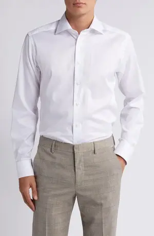 Eton Slim Fit Cotton Twill Dress Shirt Natural
