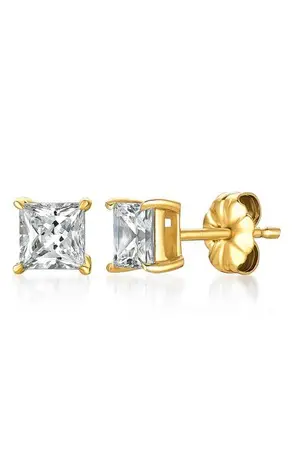 CRISLU Cubic Zirconia Stud Earrings - 18kt Yellow Gold