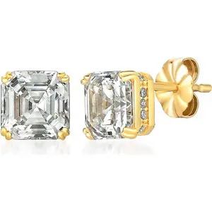 CRISLU Cubic Zirconia Stud Earrings - 18kt Yellow Gold