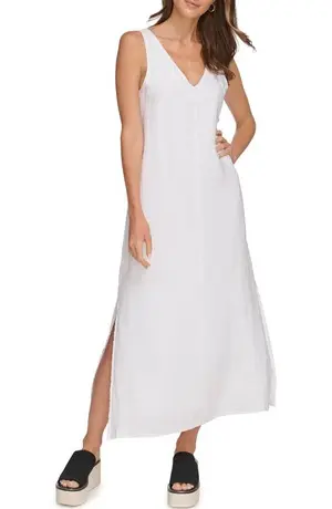 Dkny Sleeveless Linen Maxi Dress - White