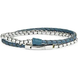 JONAS STUDIO Braided Leather And Chain Double Wrap Bracelet - Blue