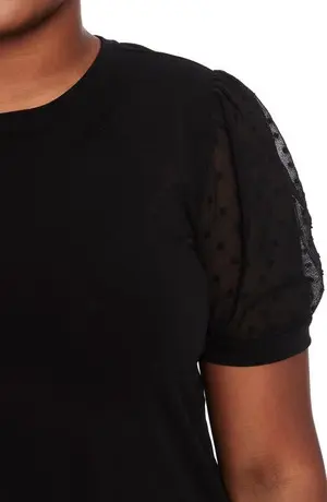 CECE DUPRAZ Puff Sleeve Mixed Media Top - Rich Black