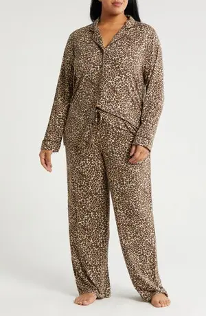 Nordstrom Moonlight Eco Knit Pajamas Beige Leopard Spots