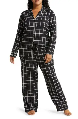Nordstrom Moonlight Eco Knit Pajamas Black Window Pane