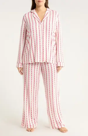 Nordstrom Moonlight Eco Knit Pajamas - Ivory- Red Painted Heart Chain