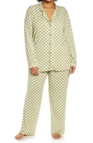 Nordstrom Moonlight Eco Knit Pajamas Olive Emerald Joss Gingham