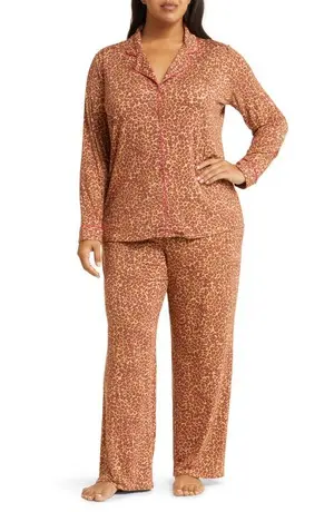 Nordstrom Moonlight Eco Knit Pajamas Tan Leopard Spots