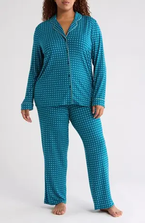 Nordstrom Moonlight Eco Knit Pajamas Teal Feather Geo Dot