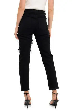 GREY LAB Cutout Ripped High-rise Straight Leg Jeans - Black