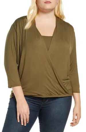 Loveappella Drape Front Top - Olive