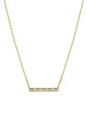 Zoe Chicco Baguette Diamond Bar Pendant Necklace - 14k Yellow Gold