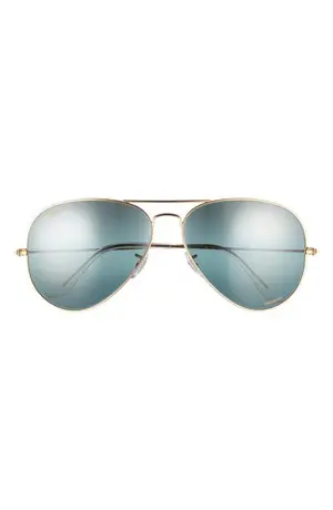 Ray-ban Ray-Ban 62mm Polarized Oversized Aviator Sunglasses Silver/ Blue Grey