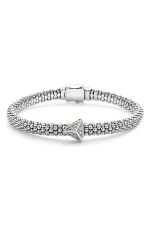 Lagos Sterling Silver Diamond Pyramid Caviar Bracelet - Silver/ Diamond