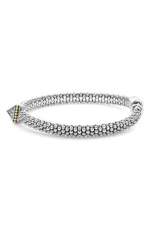 Lagos Sterling Silver Diamond Pyramid Caviar Bracelet