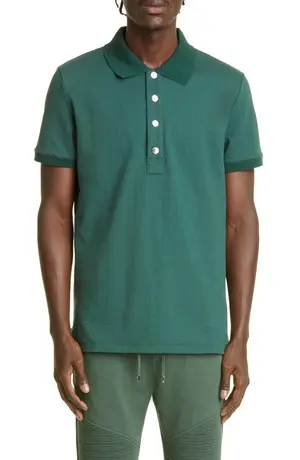 Balmain Snap Placket Cotton Piqué Polo 7pa Vert Bouteille
