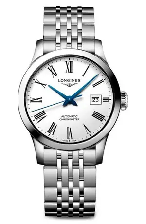 LONGINES Record Automatic Bracelet Watch - Silver/ White/ Silver