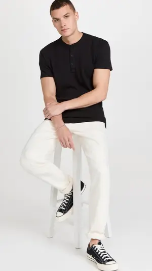 Rag & Bone Classic Short Sleeve Henley - Jet Black
