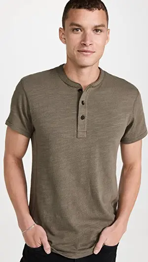 Rag & Bone Classic Short Sleeve Henley Olive