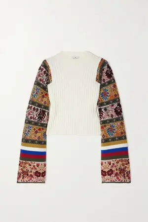 Etro Irma Ribbed-knit And Wool-jacquard Top