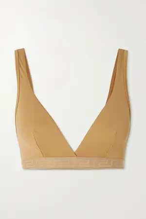 Versace Jacquard-trimmed Stretch-jersey Soft-cup Triangle Bra Brown