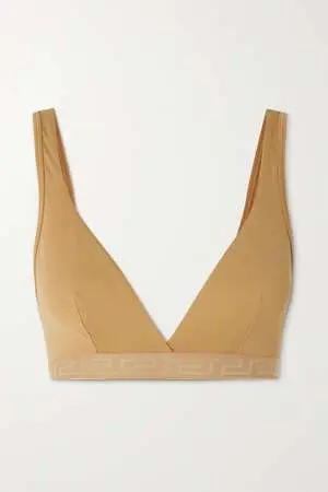 Versace Jacquard-trimmed Stretch-jersey Soft-cup Triangle Bra - Tan