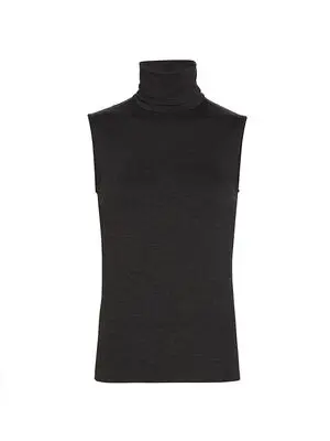 Majestic Filatures Soft Touch Sleeveless Turtleneck Anthracite Chine