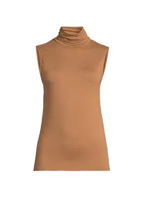 Majestic Filatures Soft Touch Sleeveless Turtleneck - Camel
