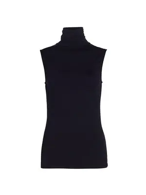 Majestic Filatures Soft Touch Sleeveless Turtleneck Marine