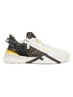 Fendi Flow Vitello Leather & Tonal Logo Jacquard Sneakers Bianco