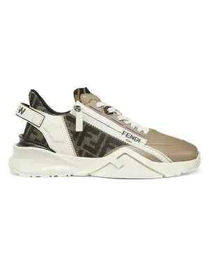 Fendi Flow Vitello Leather & Tonal Logo Jacquard Sneakers Brown Multi